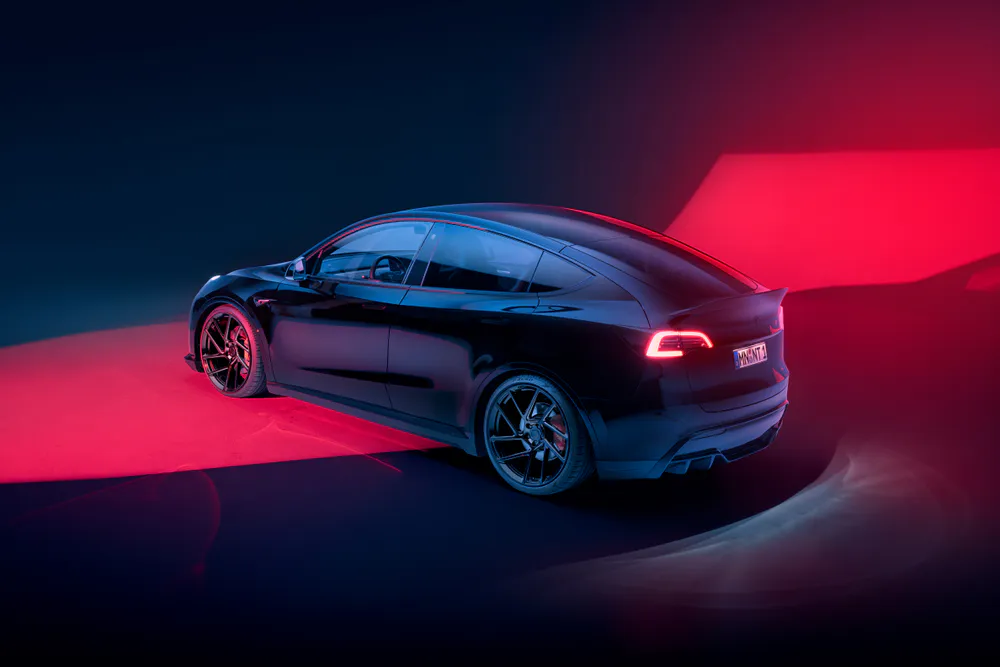 Manually crop Tesla Model Y, Back view, Glow, Electric car, Tesla ...